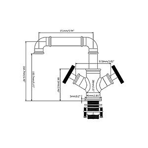 KunMai Industrial Pipe Single Hole Two Handles Bathroom Sink Faucet Double Handles Solid Brass in Matte Black