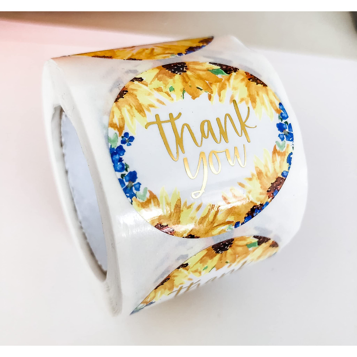 Mailed It 1.5 Inch Sunflower Gold Thank You© Stickers - 250 Per Roll - Pretty Packaging Supplies