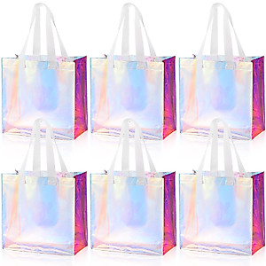 Suwimut 6 Pack Clear Tote Bag, 12 x 12 x 6 Inch Stadium Approved Hologram Large Clear Bags Iridescent Handbag PVC Plastic Tote Bag for Sports Games, Work, Security Travel, Stadium Venues or Concert