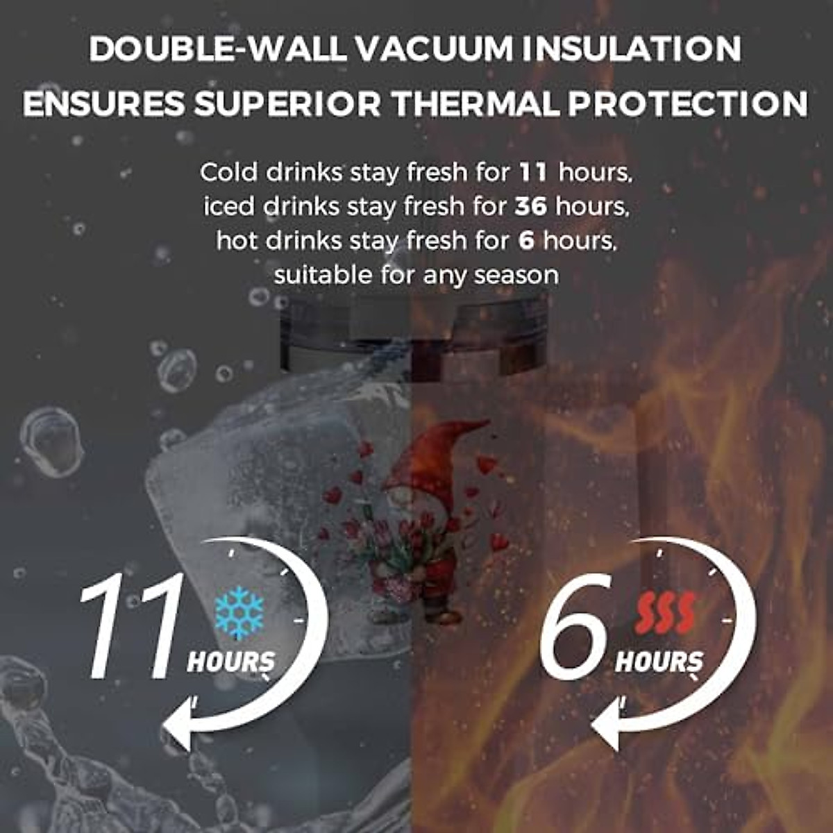 LB LEOBON 40 ounce insulated cup with handle, double-layer vacuum stainless steel material, equipped with straw, can keep warm or maintain cold drinks Gnome Love Bouquet P wathet