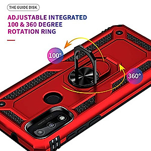 YZOK for Moto G Pure Phone Case,Moto G Pure Case with HD Screen Protector,[Military Grade] Ring Car Mount Kickstand Hybrid Hard PC Soft TPU Shockproof Protective Case for Moto G Pure (Red)