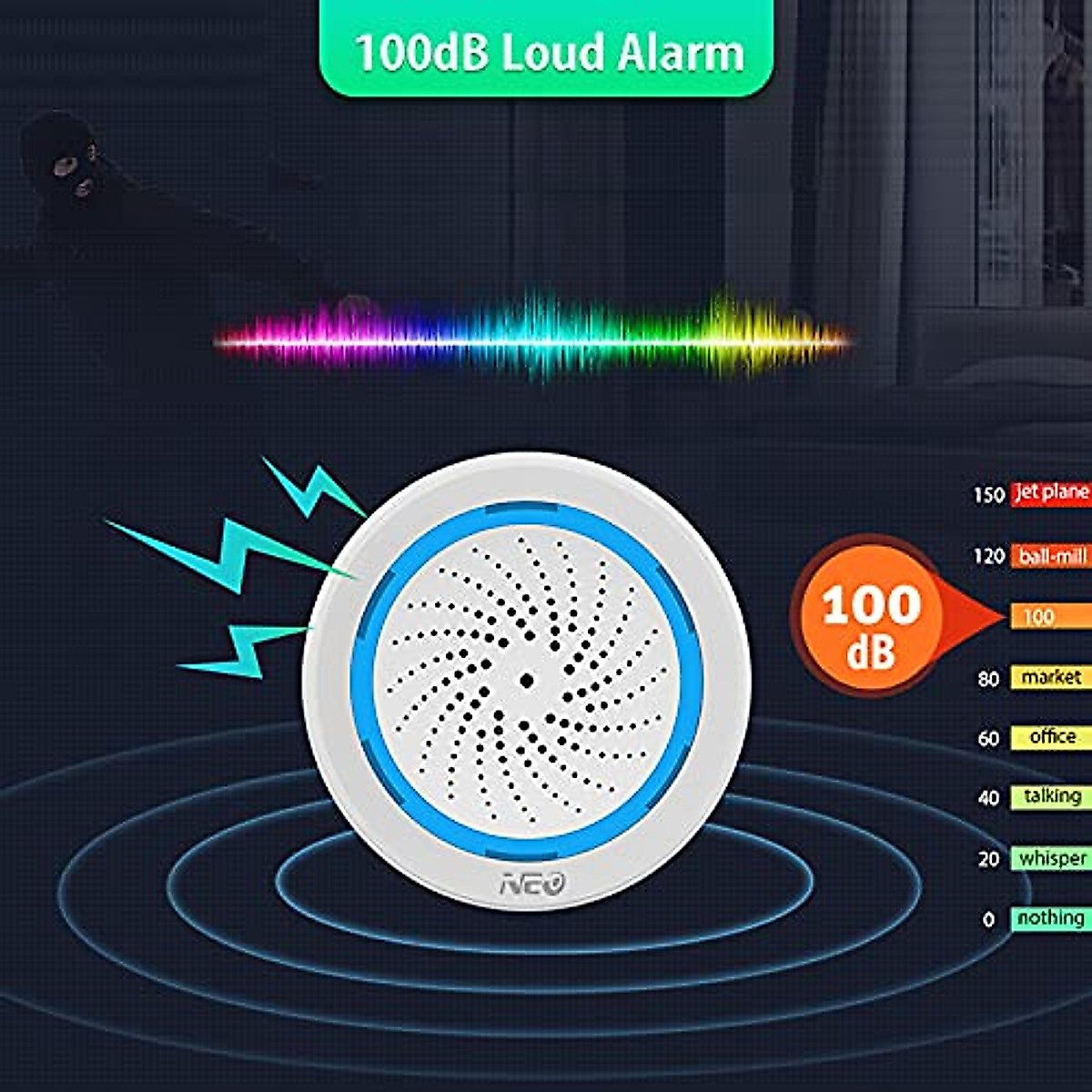 Z-Wave Plus Siren Alarm with Strobe alerts, NEO Smart Siren, Support USB Charge and with Back up Battery Works with SmartThings, Blue