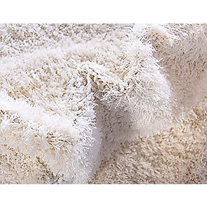 Unique Loom Shag Collection Modern Soft & Plush Textures with Floral Vine Design Area Rug, 5 ft x 8 ft, Ivory