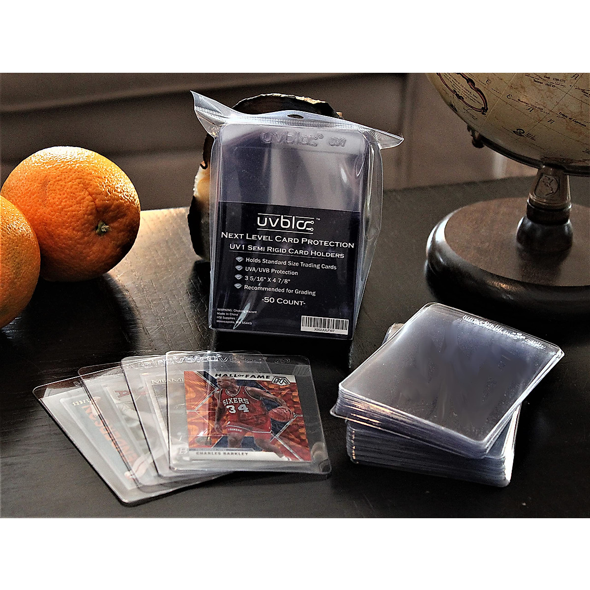 UVBLOC Semi Rigid Card Holder Sleeves (50 Pack) PSA Grading Saver Storage Protector Cases for Trading Baseball Basketball Football Pokemon Sports Cards