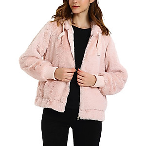 Bellivera Women Faux Fur Coat Spring Clothes Winter The Fluffy Fuzzy Short Shearling Jacket with Hood 1712014 Pink L