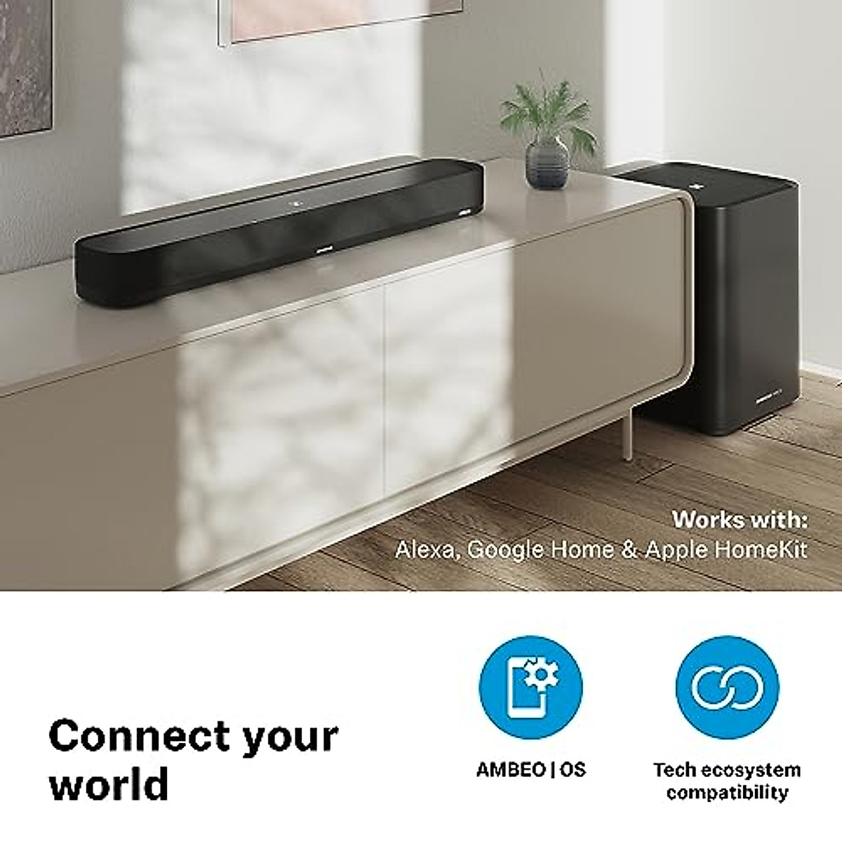 Sennheiser AMBEO Soundbar Mini - Immersive 3D Audio for TV, Movies, and Music - Compact Device with Powerful Adaptive Features, Multiple Connectivity and Intuitive Usage