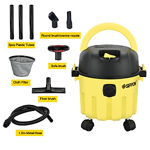 SIPPON Wet-Dry Vacuum, 3-in-1 Portable Shop Vacuum Cleaner with 2 Peak HP Power Suction, Lightweight Wet Dry Vacuum with Blower & Wall Mount Design for Car, Pet Hair, Hard Floor