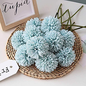 SvaTao Artificial Chrysanthemum Ball Flowers- 12pcs Silk Flower Bouquets for Wedding Present Decor for Home Office House Party Garden Blue
