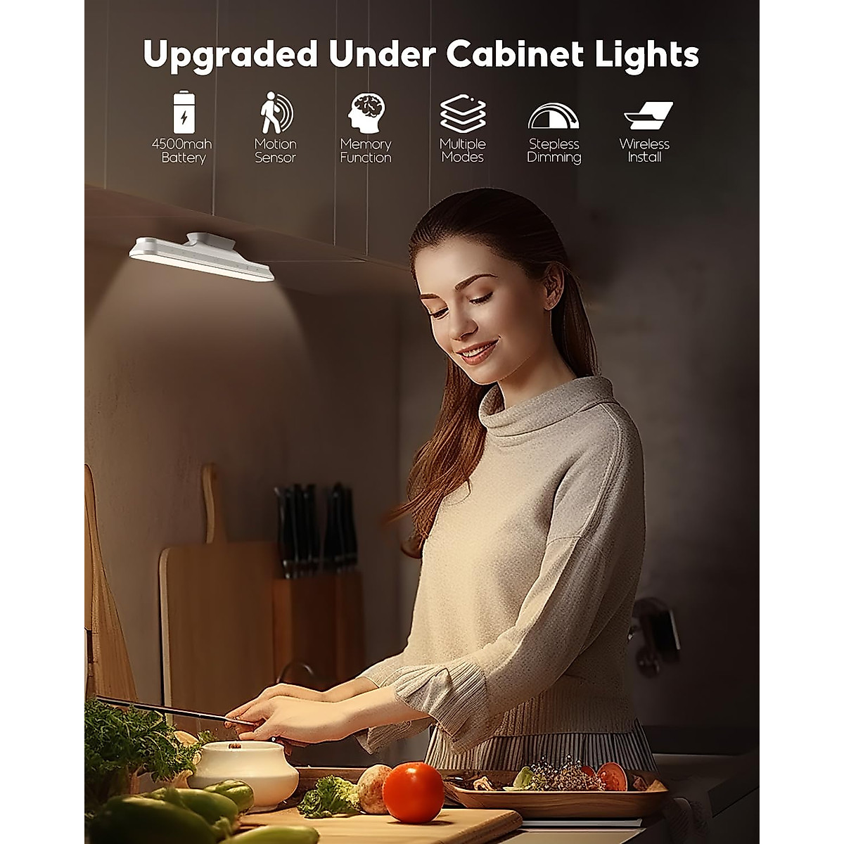 Rossetta Under Cabinet Lights, 78 LED Battery Operated Lights Closet Lights Motion Sensor Light Indoor, Wireless Rechargeable Night Light Under Cabinet Lighting for Kitchen Closet Stairs Hallway