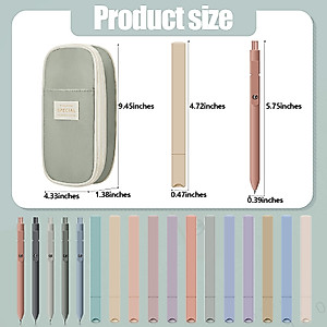 Henoyso 18 Set Aesthetic Bible Study Supplies Include Big Capacity Pen Bag with Zipper 12 Pcs Chisel Tip Bible Highlighters 5 Pcs Quick Dry Retractable Black Ink Pens for Office(Green)