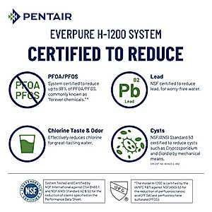 Pentair Everpure H-1200 Drinking Water System, EV928200, NSF Certified to Reduce PFOA/PFOS, Dual Cartridge System Includes Filter Head, Cartridges and all Hardware, 1,000 Gallon Capacity, 0.5 Micron