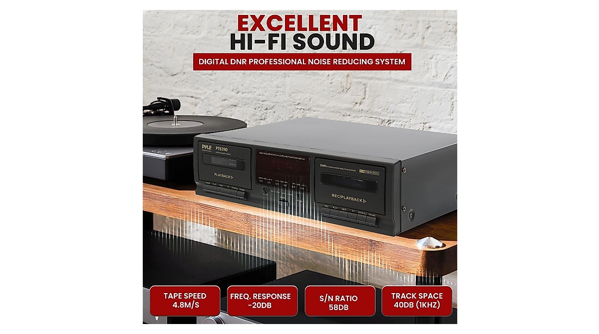 Pyle Dual Cassette Deck Stereo - Compact Hi-Fi Tape Recorder Player