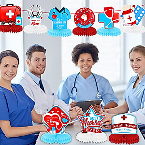 HOWAF 9pcs Nurse Day Party Decorations Honeycomb Centerpieces, Thank You Nurses Table Centerpieces, Nurse Appreciation Week Table Topper for Happy International Day Party Decorations Supplies