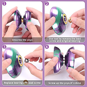 JOLESHARE Professional Unresponsive Yoyo for Pros and Responsive Yoyos for Kids Beginners, Package Includes Replaceable Responsive Bearings, yo-yo Gloves, and 5 yo-yo Cords(Purple Green)
