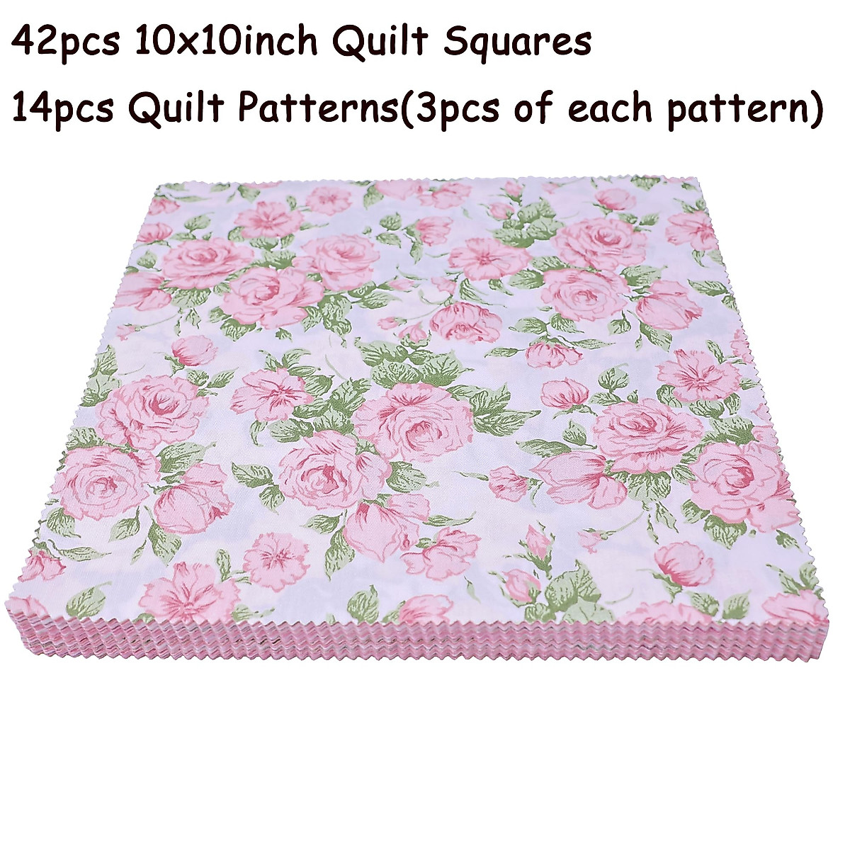Nodsaw Layer Cake Fabric for Quilting 10 inch, Precut Fabrics Square 10x10 inch for Quilting, Print Pink Cotton Quilt Fabric Squares Bundles for Sewing DIY Patchwork Craft(42Pcs)
