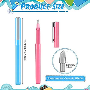 2 Pcs DIY Diamond Painting Parchment Paper Cutter Precision Craft Ceramic Blade Knife Pen for Cutting Paper Art with Replaceable Blade, Pink, Blue