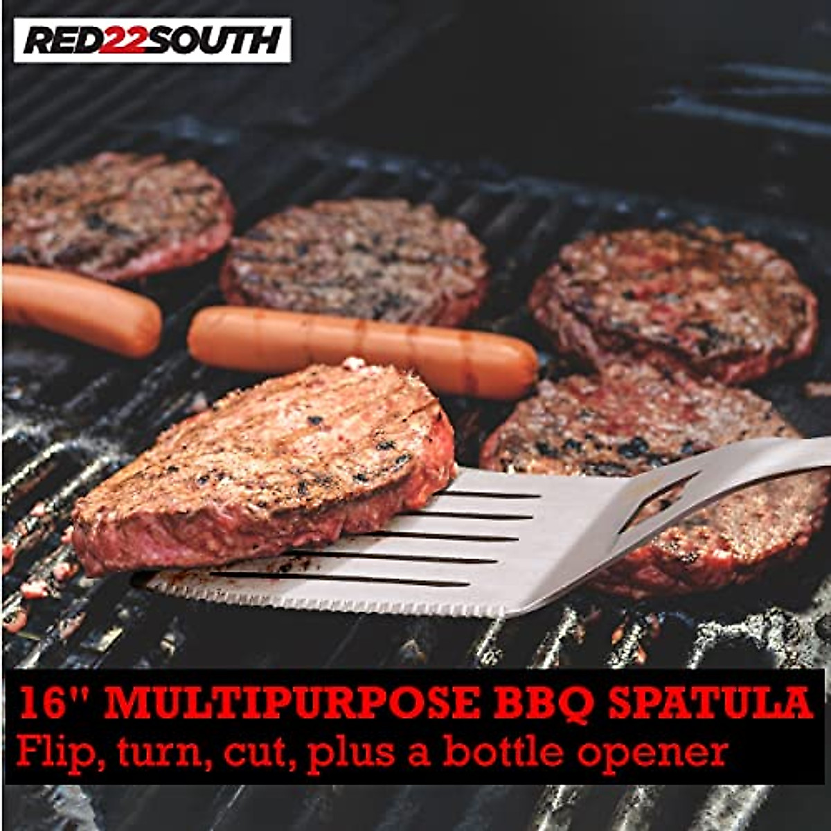 RED22SOUTH Grilling Accessories for Outdoor Grill - 2 Grill Tongs, a Grill Spatula & Fork, 4pc Stainless Steel BBQ Tongs & Grill Set, Heavy Duty Barbecue Tools, BBQ Set