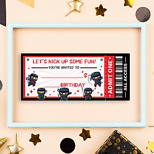 LyoGao 20 Pack Ninja Birthday Party Ticket Invitations With Envelopes Ninja Birthday Party Invitations Fill in Let's Kick Up Some Fun Ninja Warrior Invites (Ticket Style)