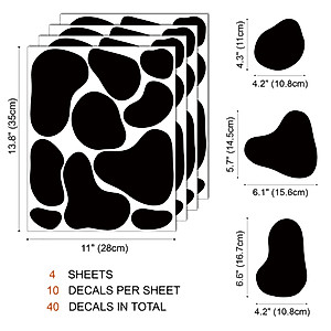 SHYJSHYJ Large Black Vinyl Cow Print Wall Decals, Peel and Stick Modern Cow Spot Wall Stickers for Bathroom Bedroom Living Room Home Wall Decor