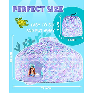 Skywin- Inflatable Tent for Kids (Mermaid) - Inflatable Air Tent Fort for Kids, Inflatable Fort Sets Up and Stores Away in Seconds, (Fan NOT Included) (with Door)