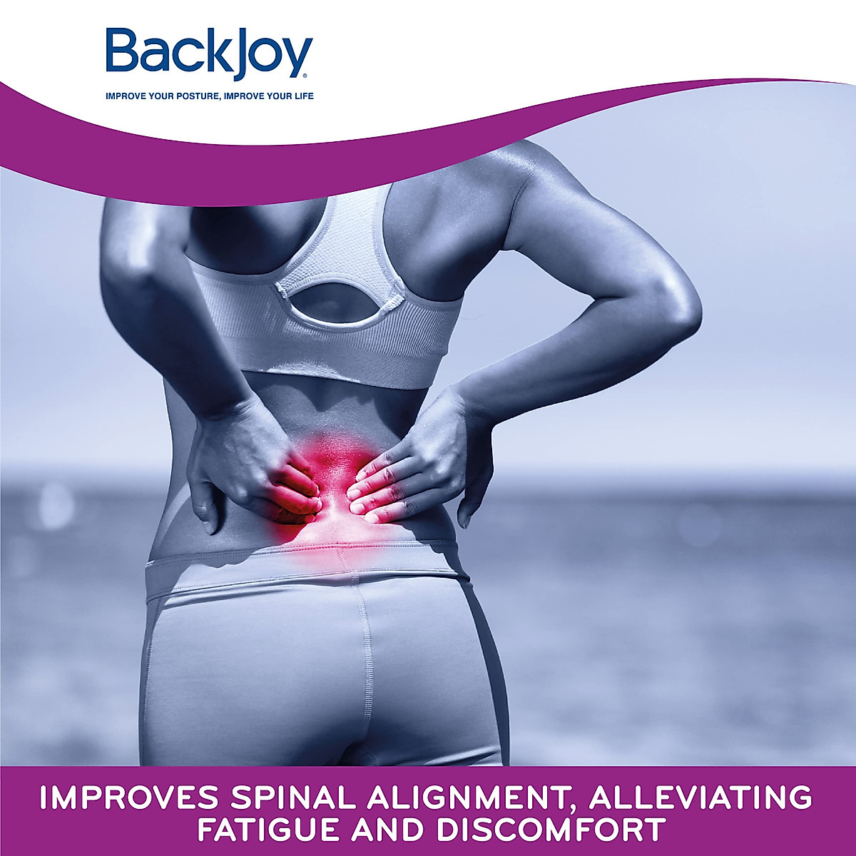 BackJoy Lumbar Support with Adjustable Strap, Designed for Spine and Lower Back Pain, Posture Correction, Adjustable, Breathable, Ideal for Office Chair, Car Seat, Desk Chair