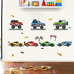 decalmile Racing Cars Wall Decals Roads Vehicles Wall Stickers Kids Boys Bedroom Toddles Playroom Wall Decor Gift