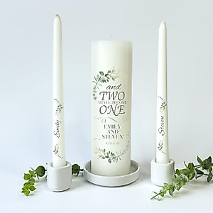 Unity Candles for Wedding, Unity Set, Custom and Personalized Pillar and Taper Candles with Bible Quote, Unscented White Premium Wax, Religious and Wedding Ceremony, Special Events (Custom Date)