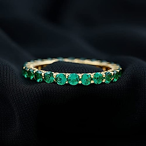 Certified Lab Grown Emerald Eternity Band, AAAA Quality, Emerald Anniversary Ring - With Jewelry Box, 14K Yellow Gold, Size:US 9.00