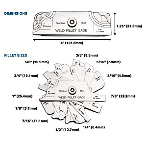 Chiloskit MG-11 Metal Welding Tool Weld Fillet Gages Set Welding Inspection Ruler Tool, Inch/Metric, 1/8''-1''