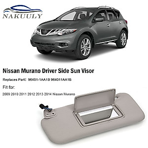 Nakuuly Left Driver Side Sun Visor with Light Compatible with 2009 2010 2011 2012 2013 2014 Nissan Murano Gray Sunvisor Replaces # 96401-1AA1B