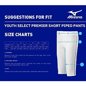 Mizuno Boys Youth Premier Short Piped Pant S White-Black, White/Black, Small US