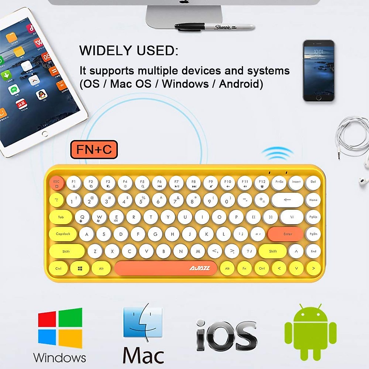 FELICON Wireless Bluetooth Keyboard Mini Portable 84-Key Keyboard Compatible with Android, Windows, PC, Tablet-Dark, Perfer for Home and Office Keyboards