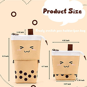 Boba Cute Standing Pencil Case for Kids, Pop Up Pencil Box Makeup Pouch, Stand UP Christmas Gift kids Pen Holder Organizer Cosmetics Bag, Kawaii Stationary (Brown)