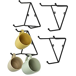 MyGift Matte Black Metal Triangular Coffee Mug Holder Wall Mount Display Rack with 3 Hooks, Set of 4