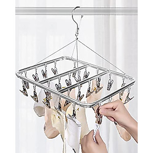 Gorffy Clothes Drying Rack with 26 Clips, Aluminum Sock Hanger Laundry Rack, Clothing Drying Rack with Windproof Hook, Sock Drying Rack Indoor & Outdoor, Underwear Hanger for Baby Clothes, Bras