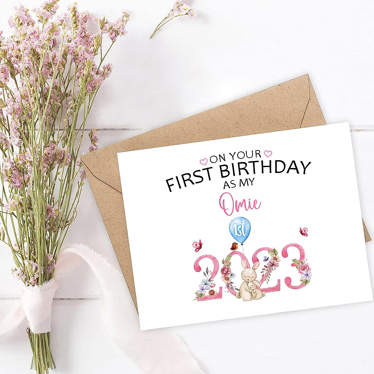 Yanashop88 2023 On Your First Birthday As A Omie - Happy 1St Birthday As My Omie - Cute Birthday Card - Happy Birthday Card For Omie - Omie Card - Mother's Day Card - Greeting Card For Birthday