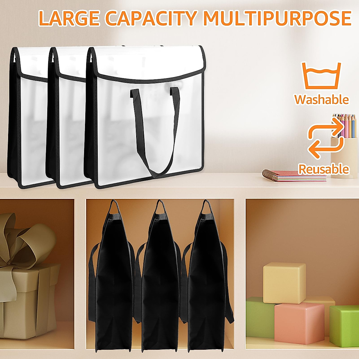 3 Pack Scrapbook Paper Storage Organizer,Expanding Paper Folio 13.1×3.4×14 Inch Scrapbook Paper Organizer Bag Expanding Paper Folio (Black)