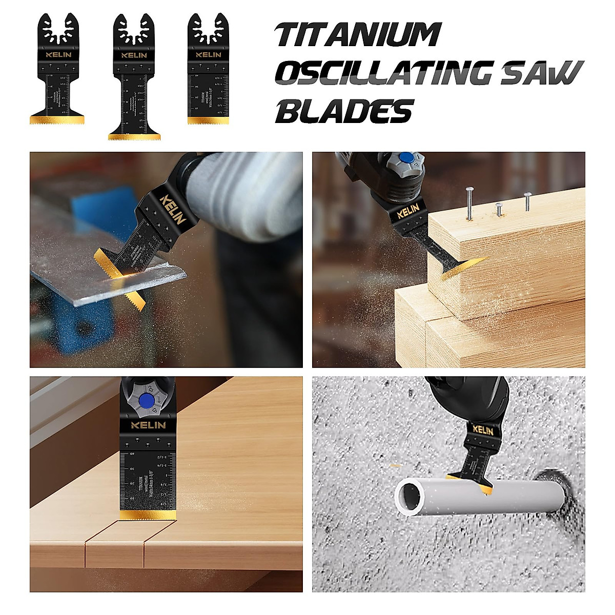 18 PCS Titanium Oscillating Tool Saw Blades with Stainless Steel Scraper and Semicircle Blades Kit, Universal Multi Tool Blades for Light Metal Sheet Pipe and Wood (NOT for Star Lock Interface)