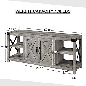 GAOMON 58 Inch TV Stand for TV up to 50 60 65 Inches, Farmhouse Wood Stand TV Cabinet Entertainment Center with Storage and Adjustable Shelves (Grey)