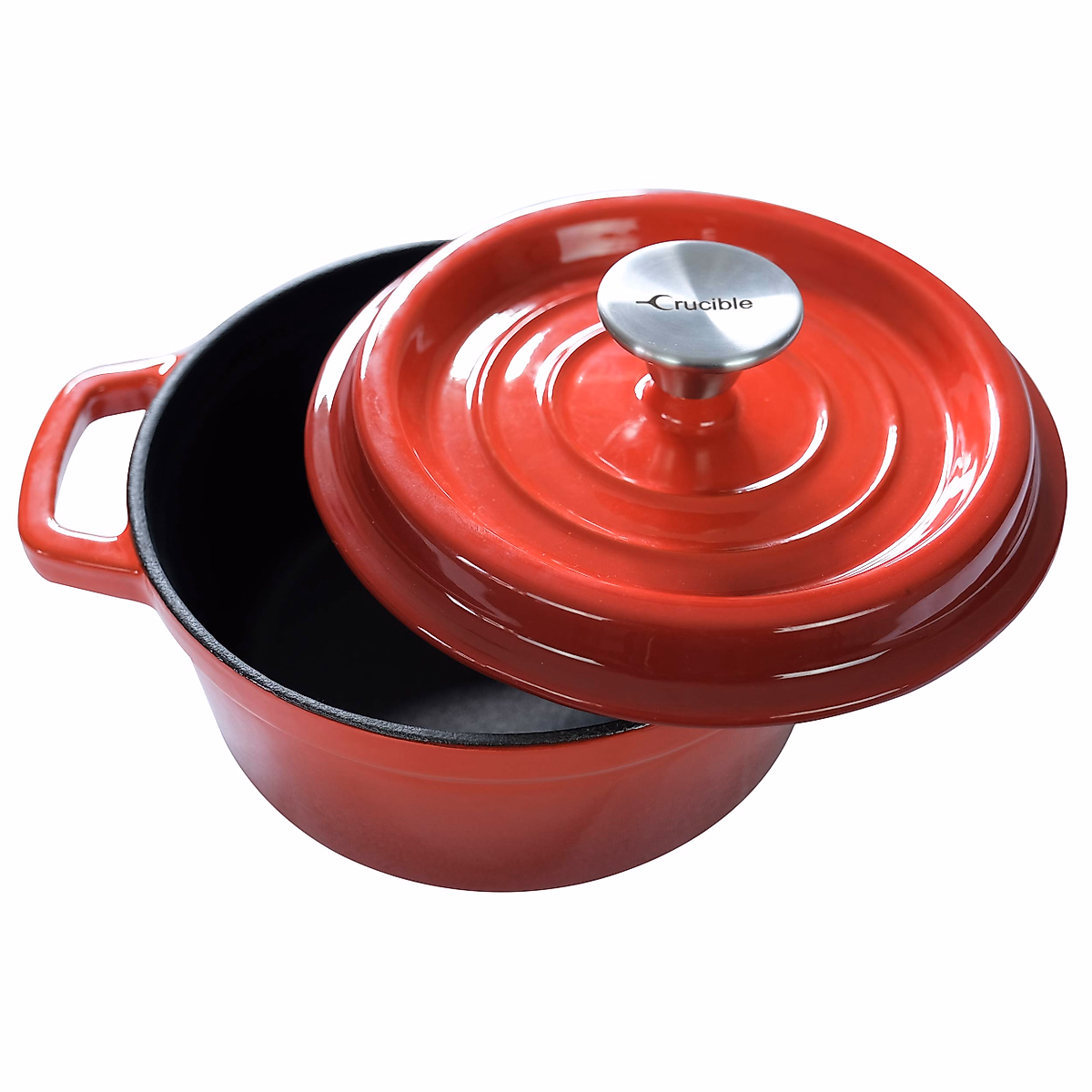 Enameled Cast Iron Dutch Oven Pot (7.87" / 20 cm diameter), Cocotte with Dual Handle and Cover Casserole Dish - Round Red