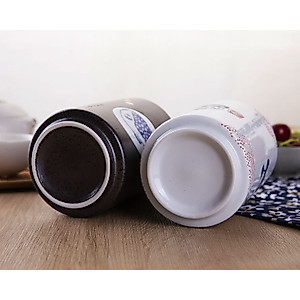 WHJY 10oz Transitional Chinese/Japanese style Handle-less Ceramic Tea cups teacup, Puffer Pattern Set of 2