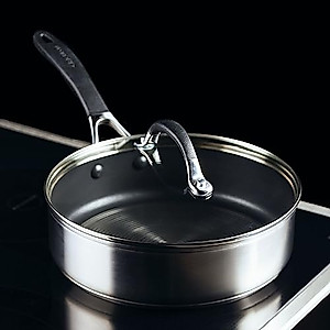 Circulon SteelShield Sauté Pan with Lid and SteelShield Hybrid Stainless and Nonstick Technology, 3 Quart - Stainless Steel