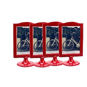4 Pack Self Standing Red Photo Frame,Each Frame Holds 2 Pictures,Sign Holder 4x6"Pedestal Photo Frame with Inserts & Base,2 Sided Frame for Vertical Display Postcards,Tickets,Family Photo Frame