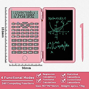 Scientific Function Calculator with Handwriting Tablet - LCD Multifunctional Calculator Memo Board Foldable for Students Exam Business Accounting Teaching (White)
