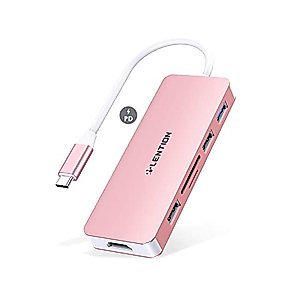 LENTION USB C Hub with 4K HDMI, SD/Micro SD Card Reader, USB 3.0, USB 2.0 and Charging Compatible 2023-2016 MacBook Pro, New Mac Air/Surface, More, Stable Driver Certified Adapter (CB-C17, Rose Gold)