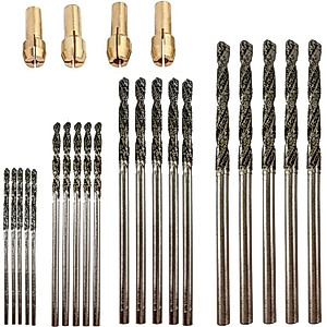 Diamond Drill Bits 1mm 1.5mm 2mm 2.5mm 20 Pieces 4 Sizes Diamond Drill Bits for Glass Compatible with Dremel Collets Included Jewelry Glass Shells Gems Lapidary Ornament Bracelet Necklace Arts Crafts