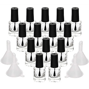 Yebeauty 20 PCS Empty Nail Polish Bottle, 5ml/0.17oz Refillable Clear Glass Bottles Vials Container with Soft Brush Cap Funnels Set for Nail Art Sample, Black