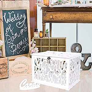 OurWarm DIY White Wedding Card Box with Lock PVC Card Box Graduation Card Box Perfect for Weddings, Baby Showers, Birthdays, Bridal or Baby Showers
