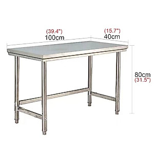 Single Level Stainless Steel Work Table Kitchen Prep Table Commercial Chopping Table Casework Stable Frame Work Table with Adjustable Legs Wide Application(100x40x80cm)