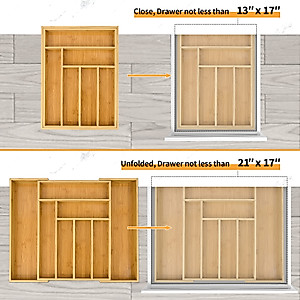 EcoFives Bamboo Kitchen Drawer Organizer - Silverware Organizer - Utensil Holder and Cutlery Tray with Grooved Drawer Dividers for Flatware and Kitchen Utensils (8 Slot)